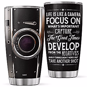 CUBICER Photographer Tumbler Stainless Steel 20 Oz Double Walled Traveling Cups For Men Coffee Mug With Lid Editing Photo Gifts For Friends On Birthday Graduation Unique With Quote
