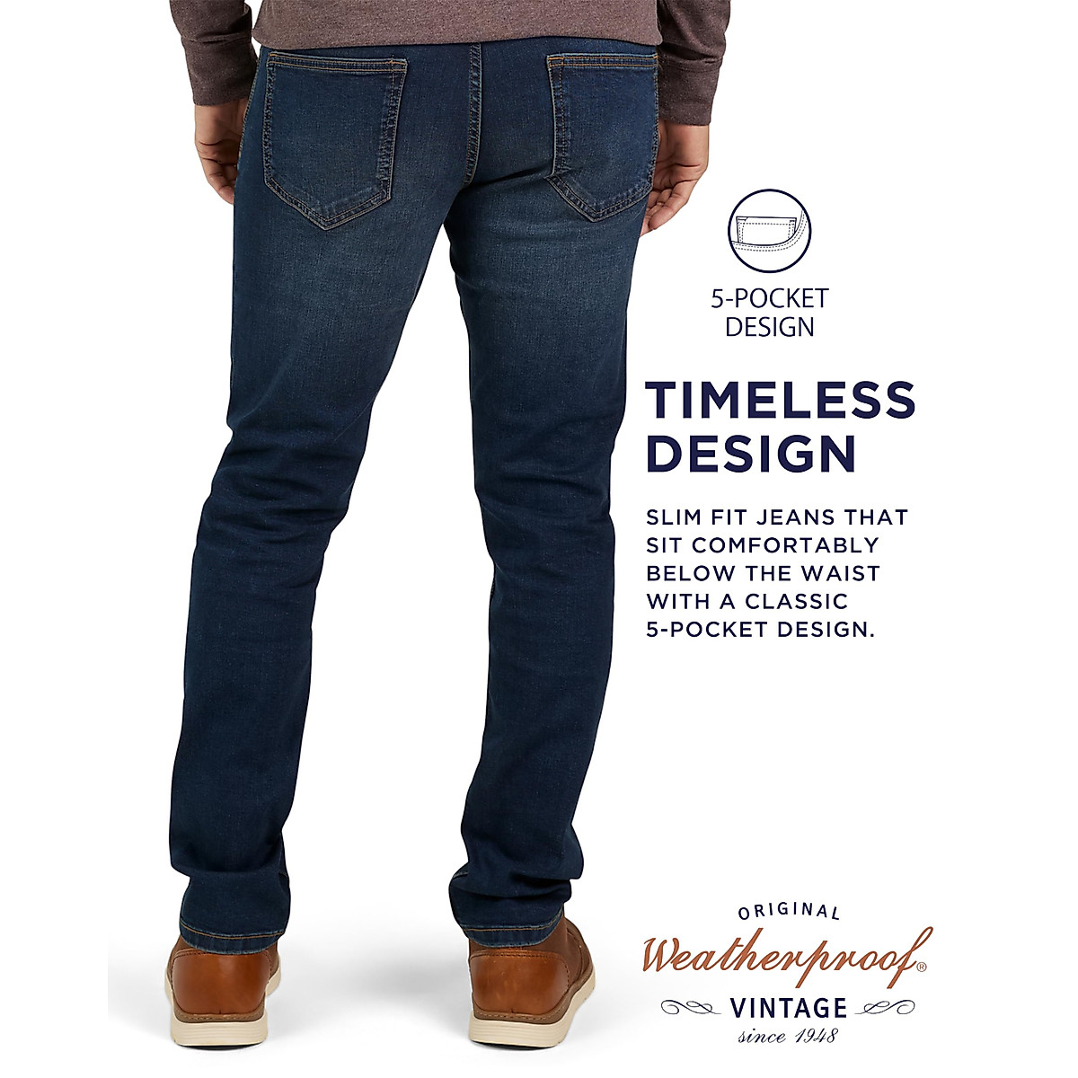 Weatherproof Vintage Men's Jeans | Super-Soft Denim Jeans | Stretch Jeans for Men | Blue & Black Jeans for Men | Slim Fit Jeans | Dark Blue Jeans for Men | Size 30W x 34L