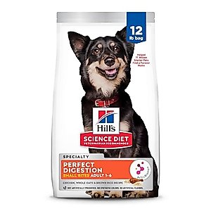 Hill's Science Diet Perfect Digestion, Adult 1-6, Digestive Support, Small Kibble, Dry Dog Food, Chicken, Brown Rice, & Whole Oats, 12 lb Bag