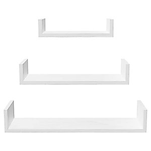 SRIWATANA X-Large Floating Shelves, Modern Wall Shelves Set of 3, Wall Mounted Shelves for Bathroom, Bedroom, Living Room, Kitchen, Laundry, Wall Decor, Display Holder (Washed White)
