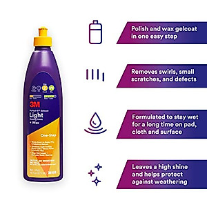 3M Perfect-It Gelcoat Light Cutting Polish + Wax, 36109, 1 Pint, One-Step Process, Removes Scratches and Swirls, Light Oxidation Remover for Boats and RVs