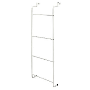 MyGift Over-The-Door Towel Rack with 4 Rungs, White Metal Ladder Bathroom Towel Hanging Storage Drying Rack