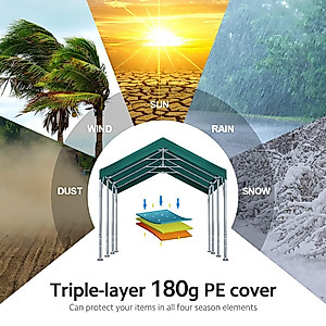 ADVANCE OUTDOOR 12x20 ft Heavy Duty Carport Car Canopy Garage Boat Shelter Party Tent, Adjustable Peak Height from 9.5ft to 11ft, Green