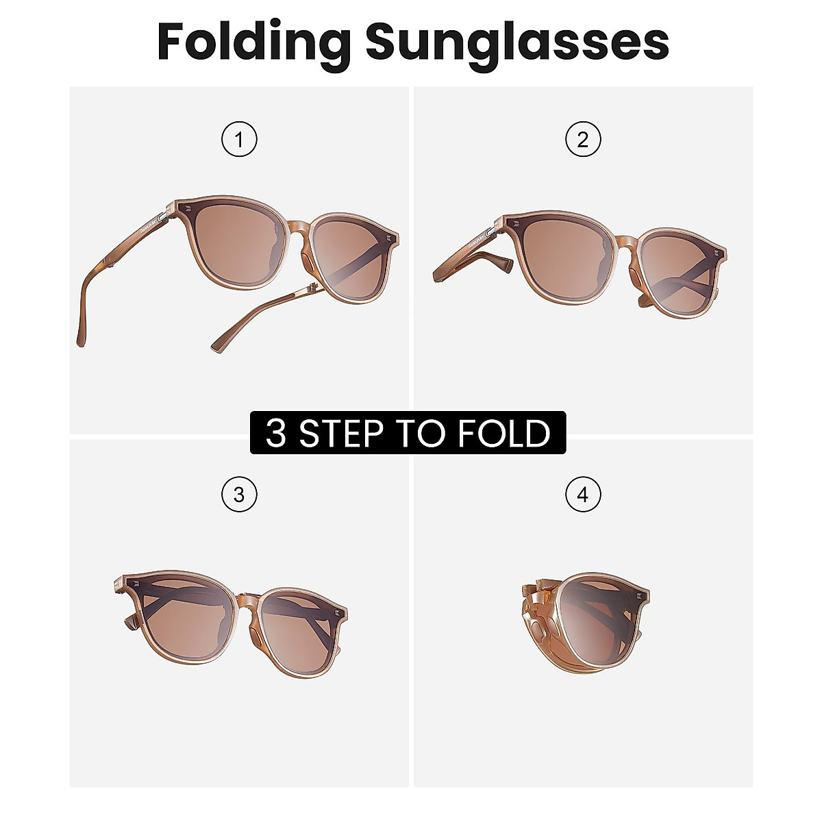 BENEUNDER Polarized Sunglasses for Womens & Mens, Retro Small Round Folding Sunglasses with UV400 Protection