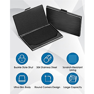 MaxGear Business Card Holder for Men & Women, RFID Pocket Business Card Case, Slim Business Card Wallet, Business Card Holders, Credit Card Holder, 3.7 x 2.3 x 0.3 inches, Stainless Steel, Black