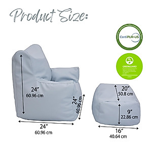 Children's Factory Cozy Chair and Ottoman Set, Flexible Seating Classroom Furniture, Comfy Kids Chairs, Fog Blue