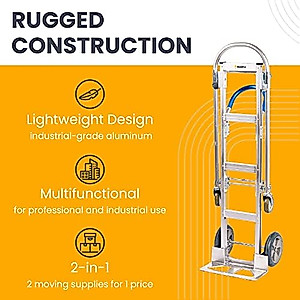 HaulPro Senior Convertible Hand Truck - Heavy Duty Loads 1,000 lbs. Aluminum Moving Dolly Converts from Hand Truck to Platform Push Cart in Seconds-Utility Cart with Anti Slip Handle (UNASSEMBLED)