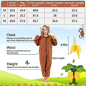 Tao-Ge Monkey Onesie Adult Men Women Monkey Costume Pajamas Animal Onesies Suit for Christmas with Funny Banana Accessories Brown