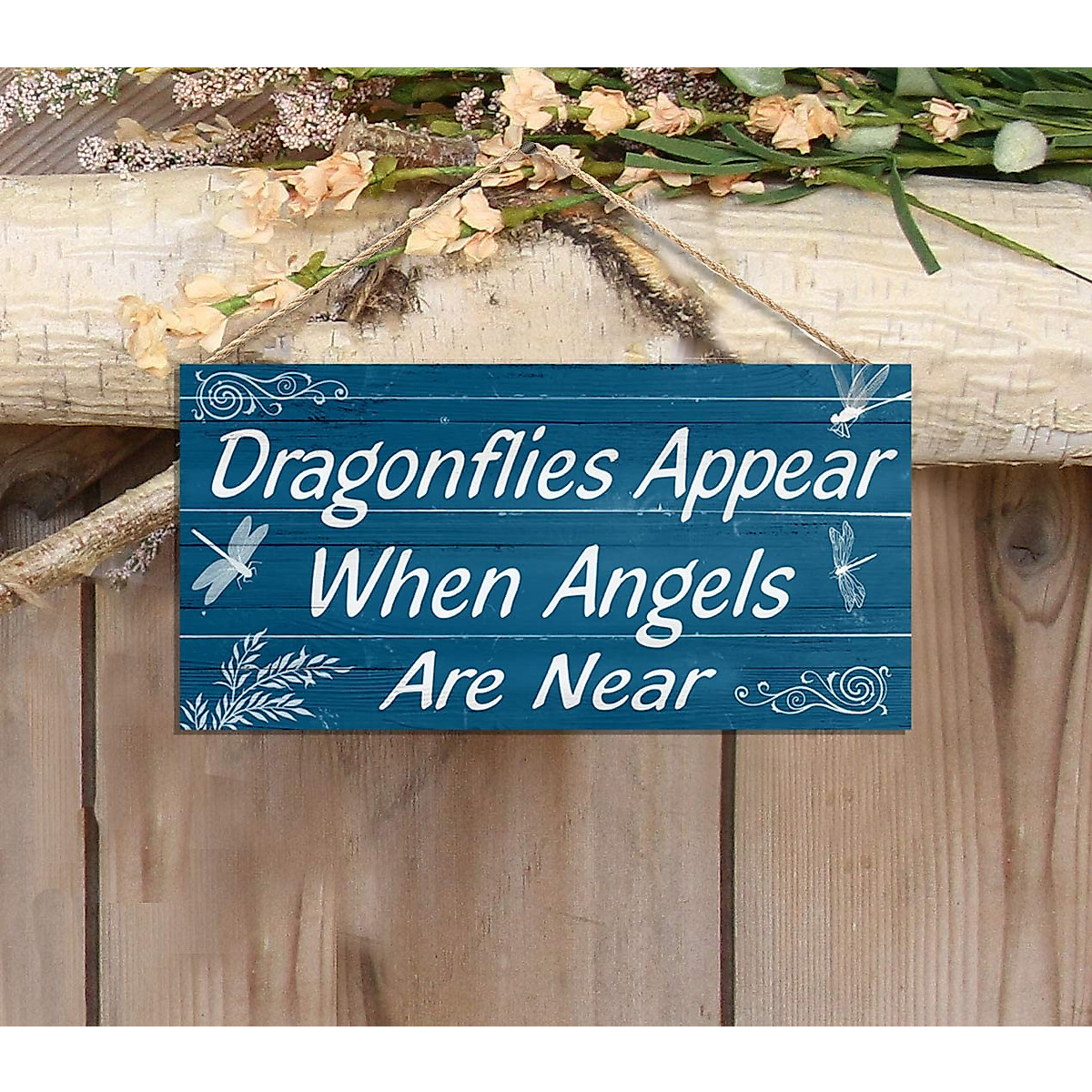 Retro Wood Sign Dragonflies Appear When Angels Are Near-Home Kitchen Bar Patio Porch garden Wall Decoration Novelty Sign 6X12 Inch