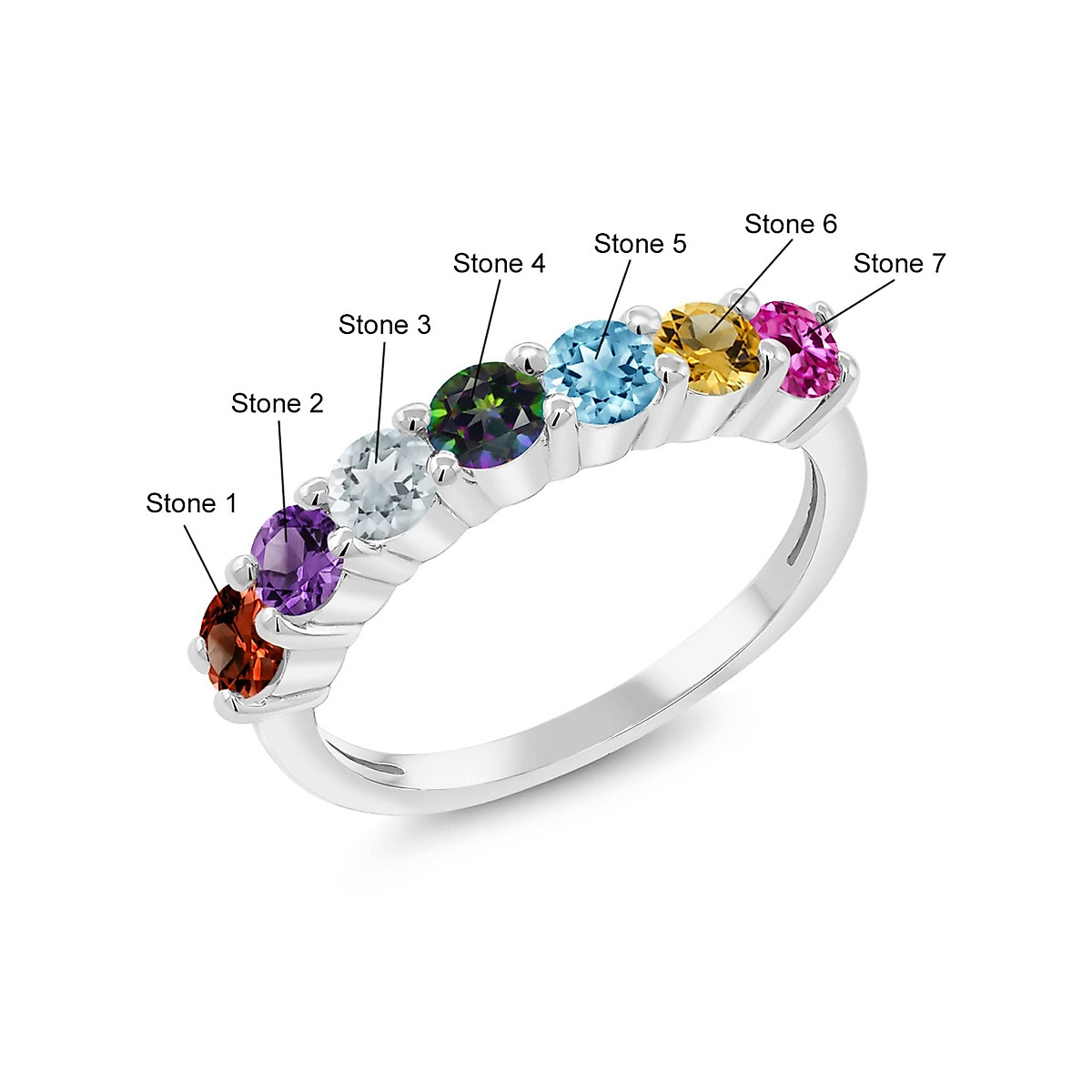 Gem Stone King 925 Sterling Silver Customized and Personalized 7 Round Gemstone Birthstone Wedding Engagement Solitaire Anniversary Promise Ring For Women (Size 9)