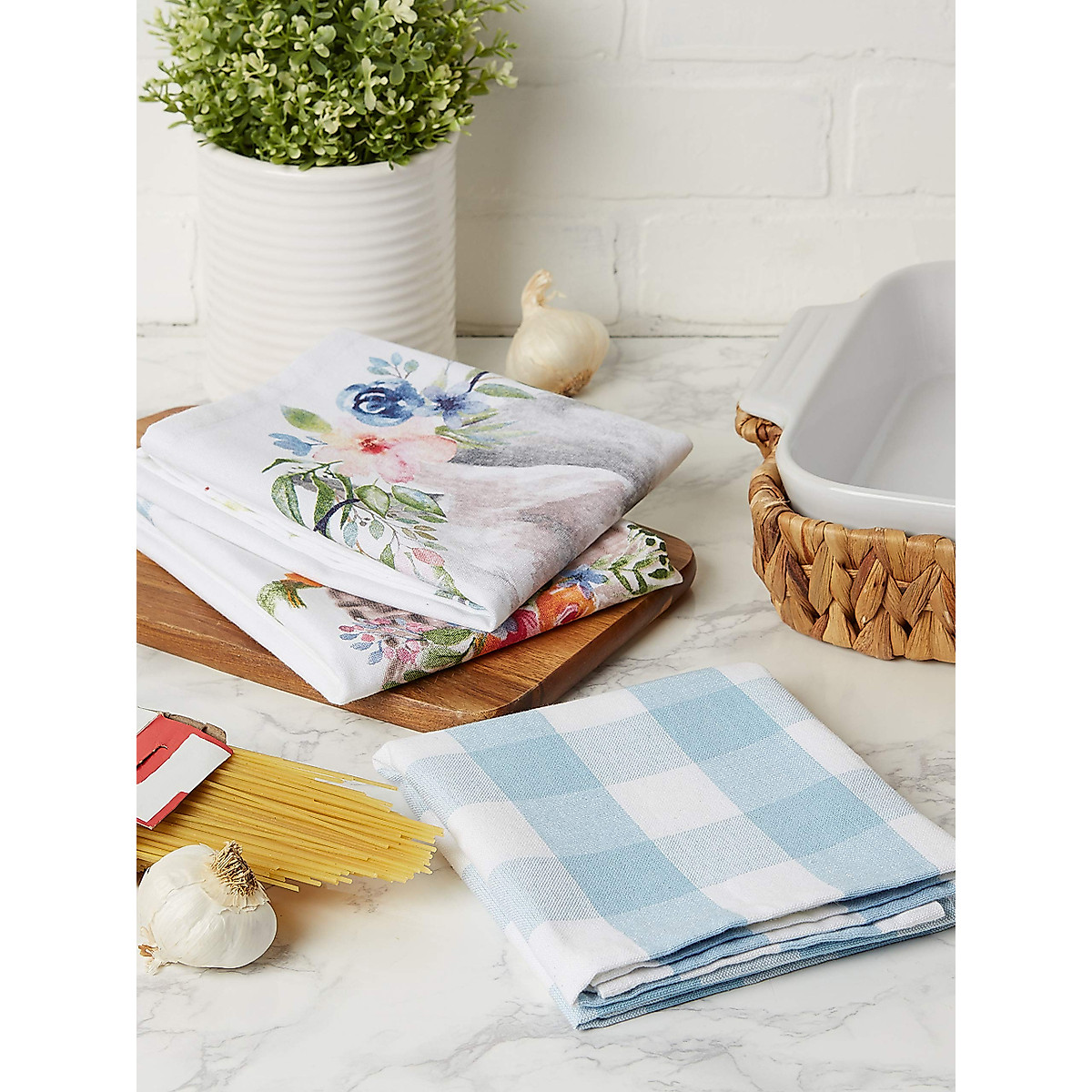 DII Easter Basics Collection Springtime Kitchen Essentials, Dishtowel Set, Floral Bunny, 3 Piece
