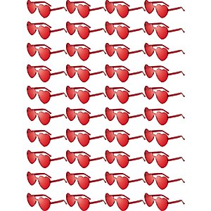 Weewooday 40 Pairs Heart Glasses Rimless Heart Shaped Frameless Sunglasses Transparent Sunglasses Tinted Eyewear(Red)