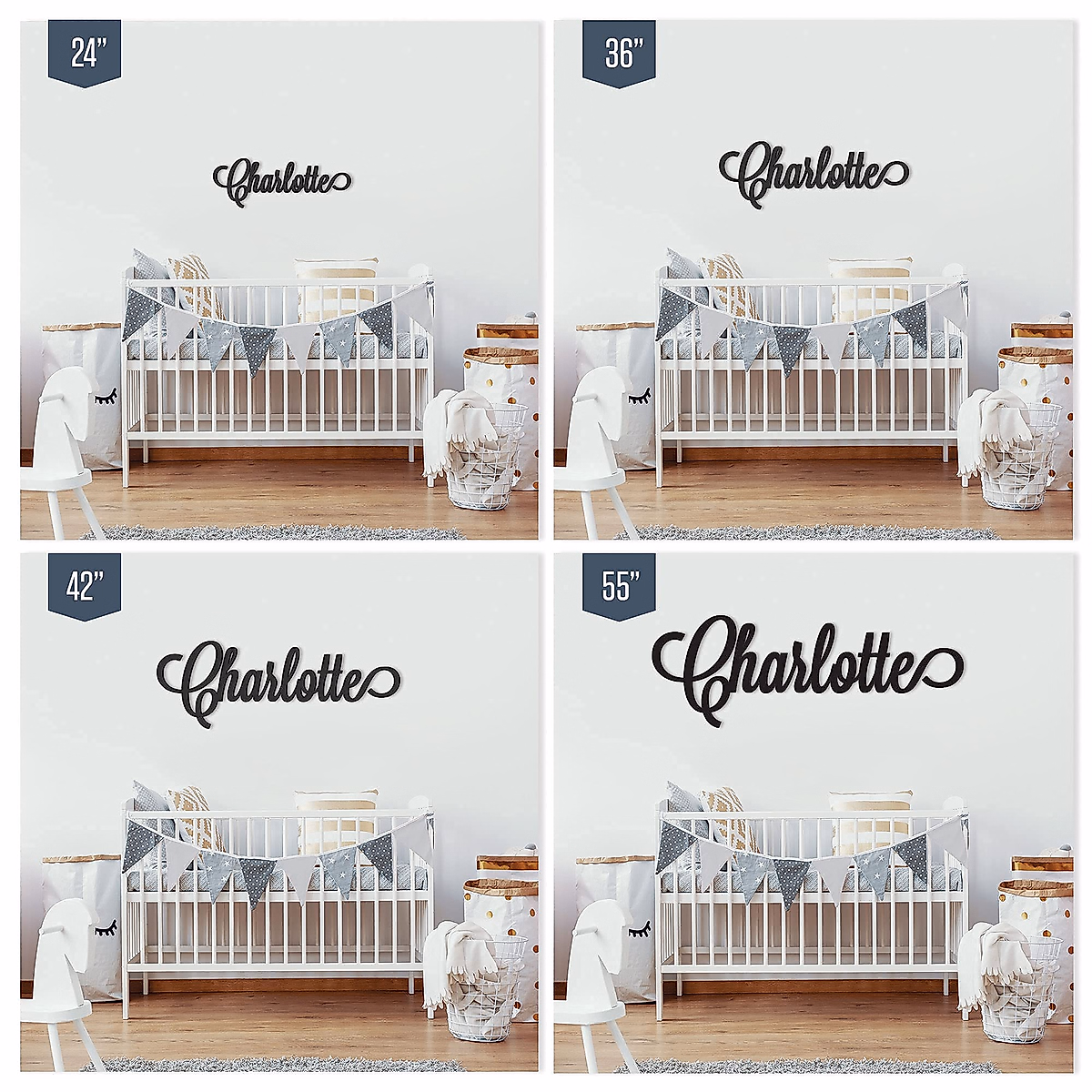 Personalized Custom Wooden Name Sign - CHARLOTTE Font Baby Name Sign For Nursery and Wall Decor (12"-55" Wide) - PAINTED Wood Letter Nursery Decor - Wall Art For Girl or Boy Room By 48 Hour Monogram