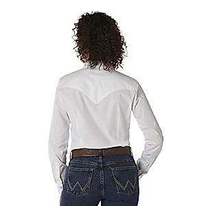 Wrangler Women's Western Two Pocket Snap Shirt, White, Large