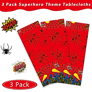 Wiooffen 3 Pcs Spider Themed Tablecloths Super Movie Hero Spider Tablecover for Birthday Party Supplies Table Cover Table Decorations for Kids Boys Baby Shower Party Favors Decorations