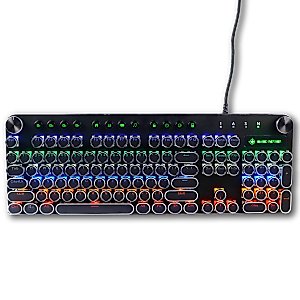 MK13 RGB Mechanical Keyboard Retro Gaming Keyboard-Blue Switches-LED Backlit -Silver-Plating-2 Knob and 12 Multimedia Buttons-104 Round Key Illuminated Keyboard for PC Gaming and MAC (MK13 Black)