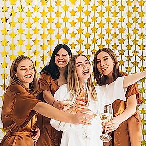 LOLStar 2 Pack Gold Stars Birthday Decorations 3.3X6.6 ft Each Glitter Gold Backdrop Foil Fringe Curtains,Bridal Baby Shower Decorations Perfect for Wedding Anniversary Graduation Party Decorations