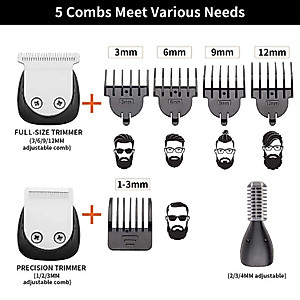 RESUXI Beard Trimmer for Men Hair Clippers Cordless Mustache Nose Trimmer Body Groomer, 6 in 1 Mens Grooming Kit Clippers Hair Cutting Kit, Waterproof USB Rechargeable LCD Display Stand Base