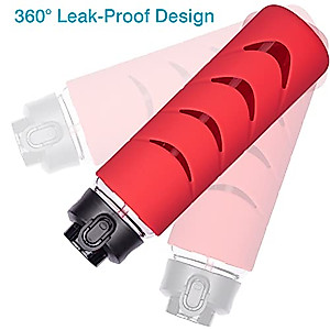 Justfwater 32 oz Borosilicate Glass Water Bottle with Straw Reusable Glass Drinking Bottle with Flip Top Lid and Silicone Sleeve (Red)