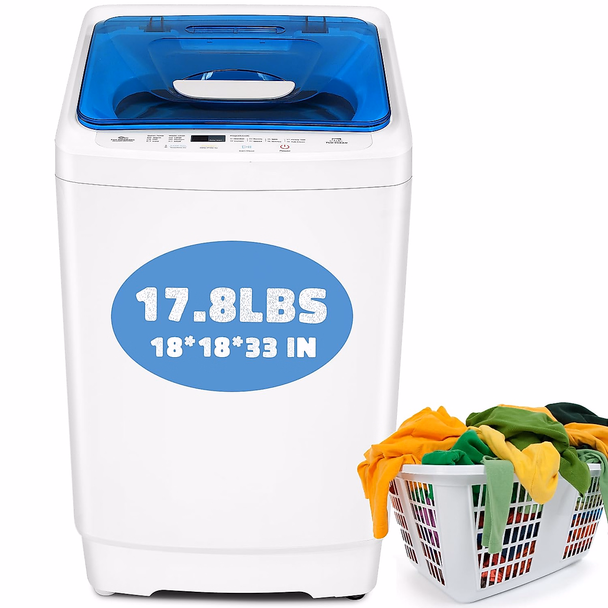 17.8Lbs Portable Washing Machine Nictemaw 2.4Cu.ft Portable Washer with Built-in Pump, 8 Programs 3 Water Levels 3 Water Temps Selections Washer and Dryer Combo for Apartments RV Dorms