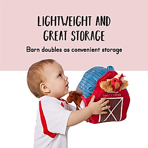 Plush Creations Talking Plush Farm Animals for Toddlers with A Plush Barn House Carrier, Animal Farm Set Includes 4 Soft Cuddly Plush Stuffed Animals, A Plush Cow Plush Horse Plush Lamb Plush Rooster