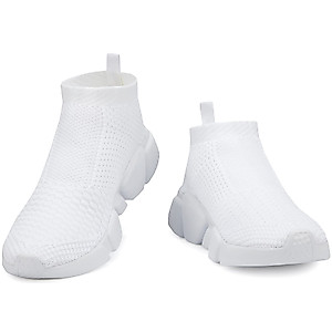 Santiro White Sneakers for Women Slip On Tennis Shoes Lightweight Walking Athletic Shoes Fashion Running Sports Shoes Breathable Mesh Work Shoes 9.5 US