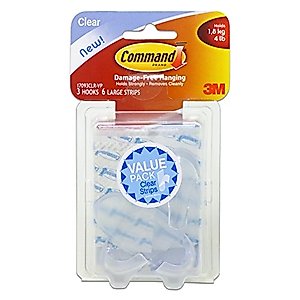 Command Large Clear Plastic Hooks Value Pack, 3-Hook, 3 Large Hooks