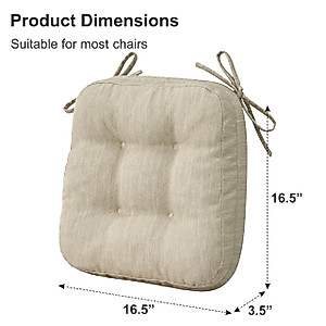 Shinnwa Chair Cushions for Dining Chairs 4 Pack, Tufted Memory Foam Kitchen Seat Cushions, Non-Slip Chair Pads with Ties, 16.5” x 16.5” x 3.5”, Beige, Set of 4