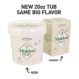 Maldon Salt, Sea Salt Flakes, 20 oz (570 g), Resealable Tub, Kosher, Natural, Handcrafted, Gourmet, Pyramid Crystals