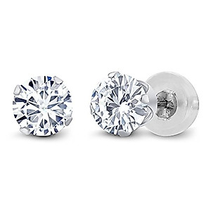14K White Gold Forever Classic Moissanite by Charles & Colvard Stud Earrings For Women (1.00 Cttw, Round 5MM)