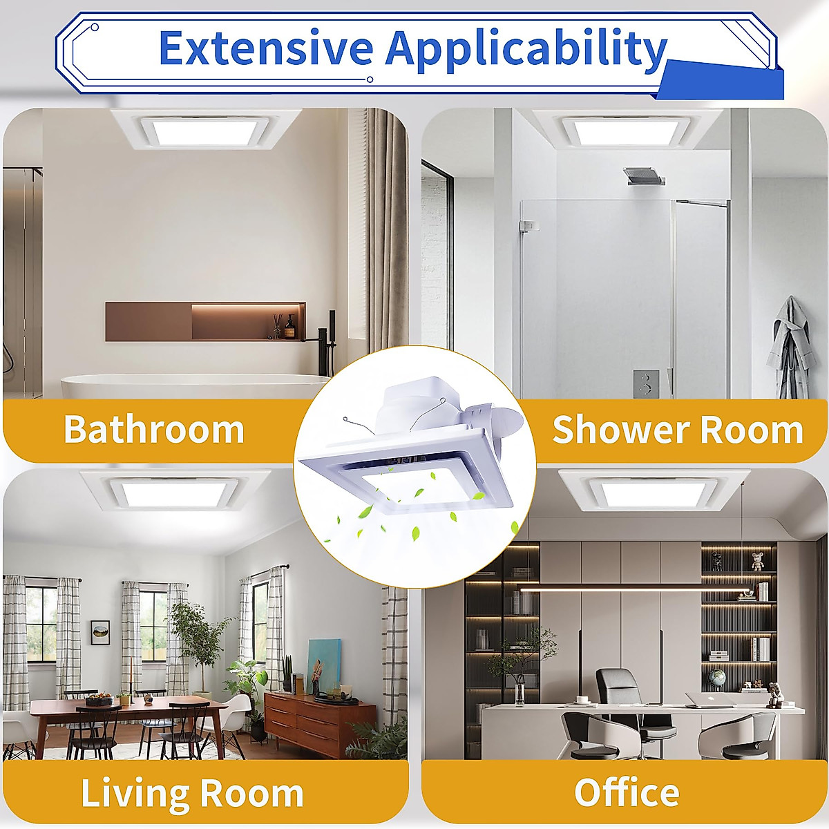 Yopmb Bathroom Exhaust Fan with LED Light ，Square Ceiling Mount Quiet Exhaust Fan for Shower/Bathroom/Office/Home/Restroom，1.0Sone 110 CFM 110V 4" Duct, White