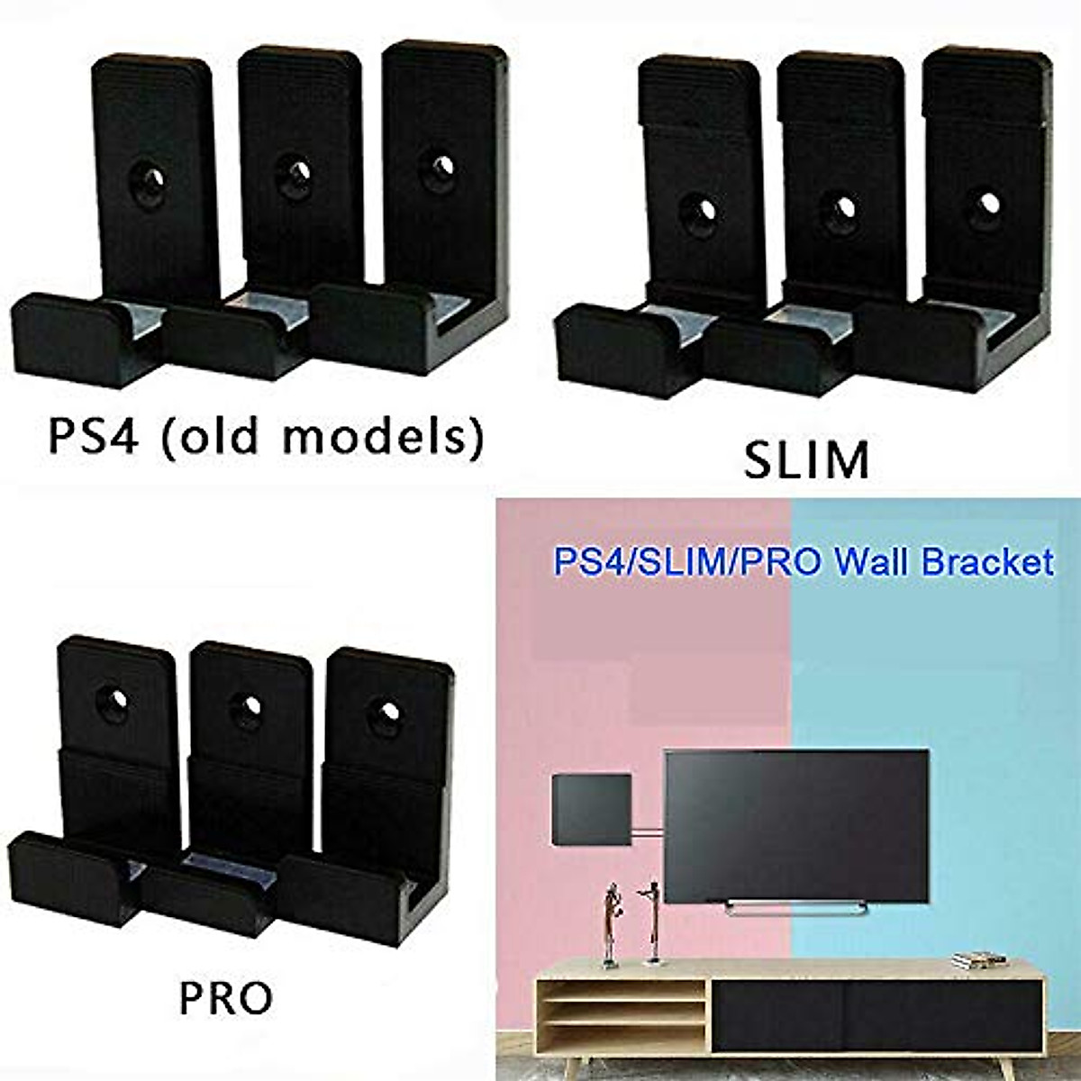 New Game Storage Set Bracket Wall Mount Console Stand Controller Holder Host Rack(2 sets-For PS4(old models),white)
