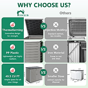 COCLUB 4.6 ft x 4.1 ft Resin Outdoor Storage Shed, 49.5 Cu Ft Extra Large Horizontal Tool Sheds, Multi-Purpose Storage Cabinet for Trash Cans, Garden Tools, Lawn Mower, Double Lockable Doors