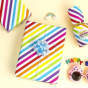 WRAPAHOLIC Birthday Wrapping Paper Roll - Colorful Stripe Design for Birthday, Holiday, Party, Baby Shower - 30 Inch x 33 Feet