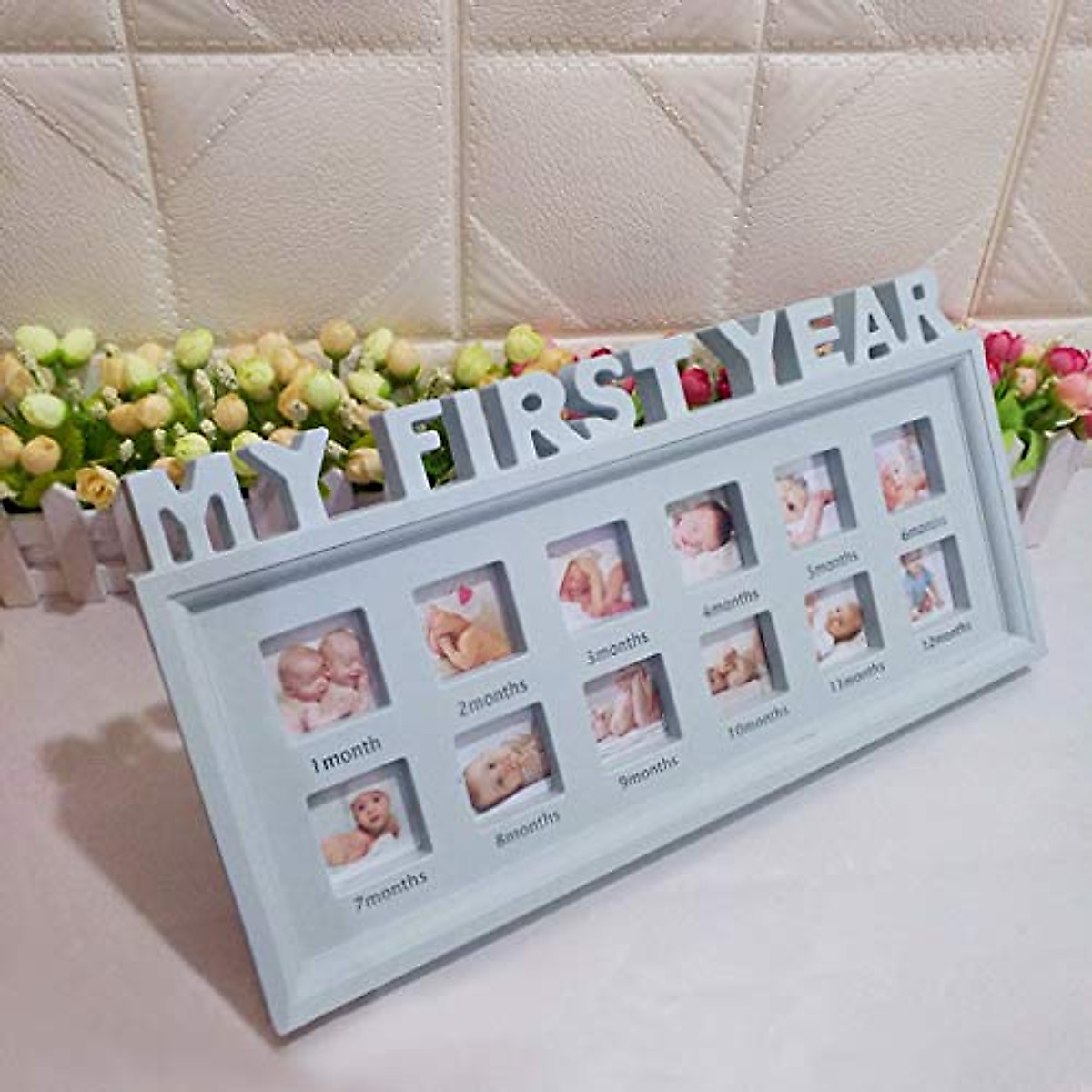 Picture Frames Baby My First Year Photos Frame Multi-Photo Photo Moments Keepsake Picture Frame Girls Boys Photo Impression Kit Album Newborn Baby Shower Frame Birthday Xmas Memories Christening Gift