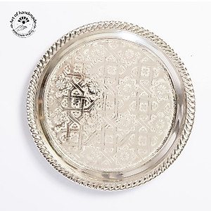 Art Of Handmade Moroccan Tea Tray Serving Cocktail Silver Handmade Fez Small Or Large Round (91113 Inches) (9 Inches)