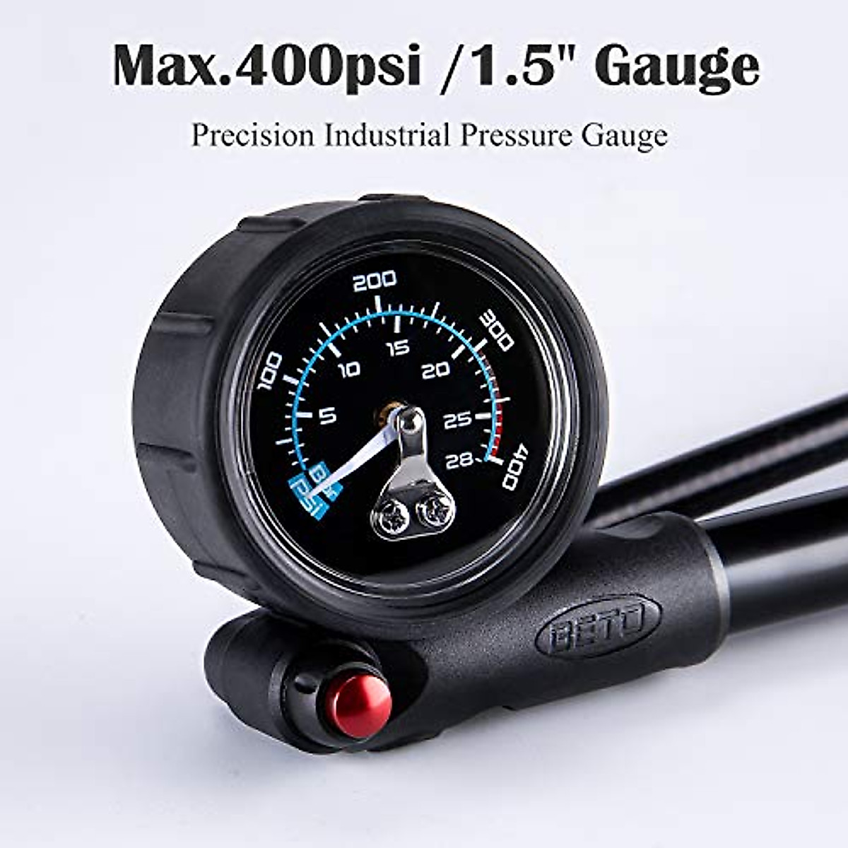 BETO High Pressure Shock Pump - (400 PSI Max) MTB Bike Shock Pump for Fork & Rear Suspension with No-Loss Schrader Valve