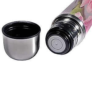 sdfsdfsd 17 oz Vacuum Insulated Stainless Steel Water Bottle Sports Coffee Travel Mug Flask Genuine Leather Wrapped BPA Free, Carnation Bossom Bloom Pink Flower