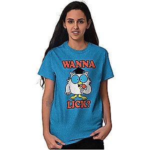 Wanna Lick? Mr. Owl Tootsie Pop Funny Graphic T Shirt Men or Women Heather Sapphire