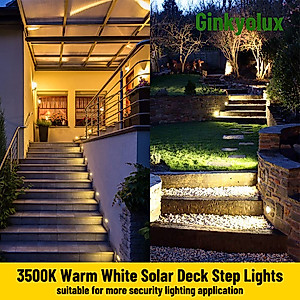 GinkyoLux Solar Deck Step Lights, 8 LEDs 3500K Warm White, Waterproof Dusk to Dawn Stair Garden Pathway Fence Railing Patio Landscape Lighting Ideal for Home Safety and Beauty, 2-Pack