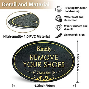 CARGEN Kindly Remove Your Shoes - Please Take Your Shoes Off No Shoes Sign Home Office Spa Wall Door Welcome Sign Oval 6.3" x 3.8" Black