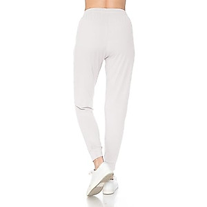 Leggings Depot Womens Relaxed fit Jogger Pants - Track Cuff Sweatpants with Pockets, White, Medium