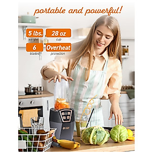 COMMERCIAL CHEF Personal Blender with 3 Modes, Blender for Smoothies, Shakes & More with 6 Stainless Steel Blades, 1000W Small Blender with LED Display
