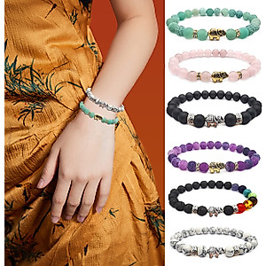 SAMOCO 10PCS 8MM Chakra Bead Bracelet Elephant Gifts for Women Men Handmade Gemstone Bracelets Stretch Bracelet Crystal Lava Rock Reiki Yoga Balancing Bracelets