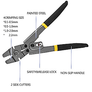 Wire Rope Crimping Tool Kit, with 1/16-304 Stainless Steel Cable 165 ft (7x7 Strand Core), 100 Cable Ferrule Aluminum Loop Sleeve Stops
