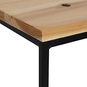 Kate and Laurel Galen Accent Side Table and Magazine Rack with Natural Wood Top and Black Metal Base