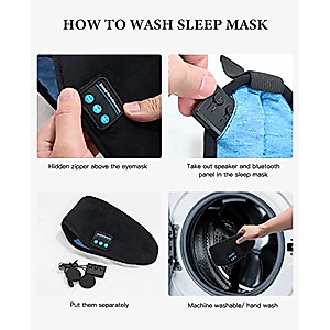Sleep Headphones Sleep Mask Headphones, Wireless Eye Mask, Adjustable&Washable Music Travel Sleeping Headset with Built-in Speakers Microphone Hands-Free for Air Travel,Siesta and Sleeping