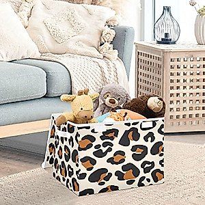 Kigai Leopard Print Storage Basket with Lid,Collapsible Storage Box Fabric Storage Bin for Closet,Office,Bedroom,Nursery