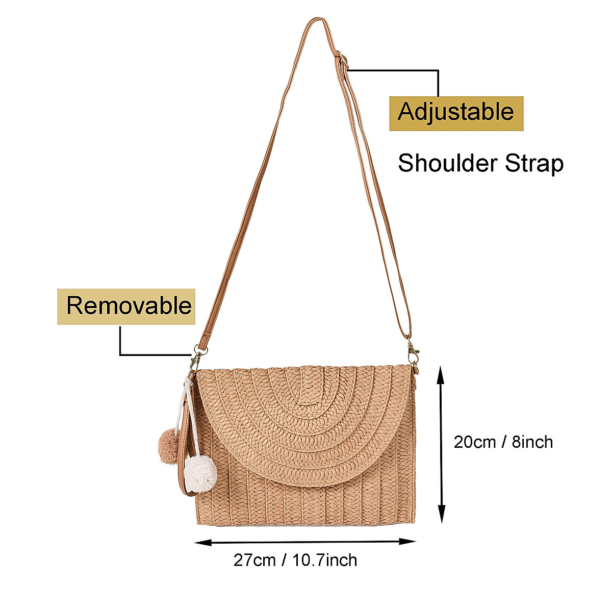 Eiyye Summer Clutch Woven Purse Beach Bag Straw Bag Crossbody Bags with Adjustable Strap Crossbody Purses for women - Vacation Essentials