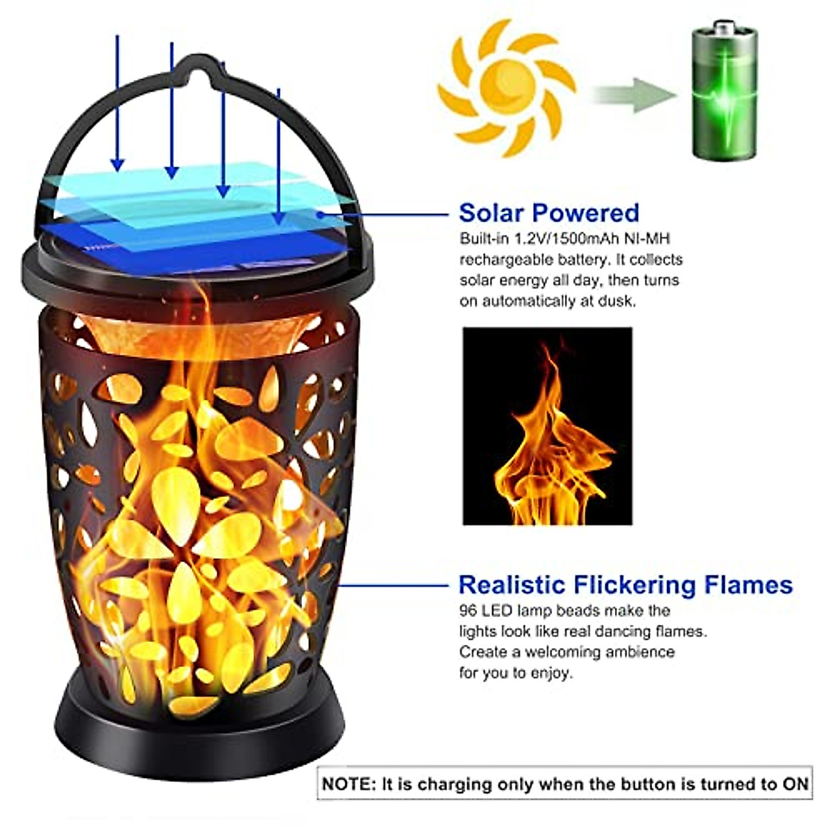 Ambaret Solar Lantern Dancing Outdoor Lights Garden Hanging Lantern, Flame Decorative Lighting ,Solar Powered Waterproof Flame Candle Mission Lights for Table,Outdoor, Party, Patio,Trees, 1 Pack